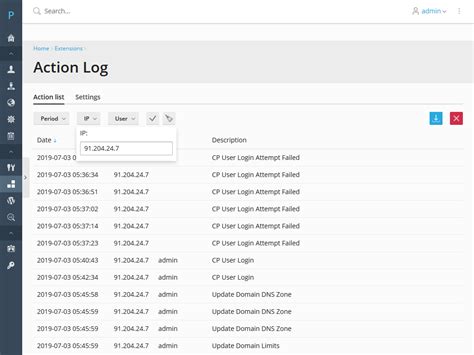how to get a list of actions performed via plesk interface support