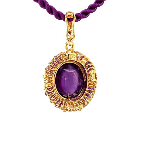 Amethyst Cabochon And Seed Pearl Filigree Pendant In 18k Yellow Gold