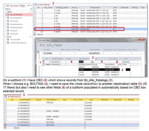 Cbo On A Subform To Find A Records In One Table And Copy Itthose To Another Table Access