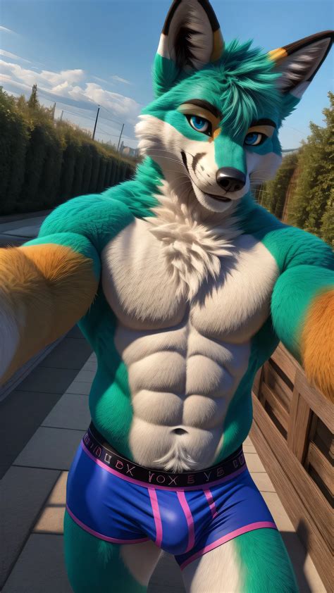 A Fox Male Muscular Fursuit A 23 Year Old Adult Alone Outdoors Holding