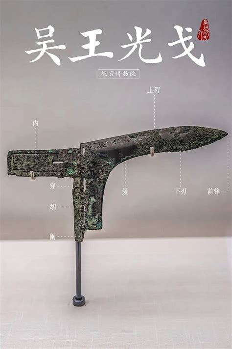 022 用于勾啄的青铜戈，改进了戈头的装柄方法，提高了牢固程度，增大了勾割面积（吴王光戈，透雕羽纹戈，摄影师 张艳、袁欢欢）