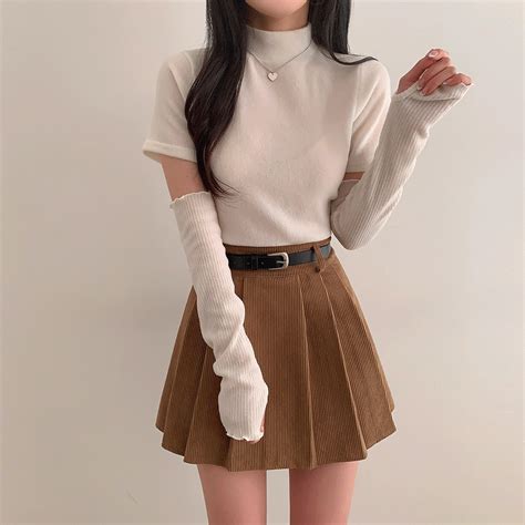 데일리모어 세트 베이직 반목 폴라 핸드워머 니트 티셔츠