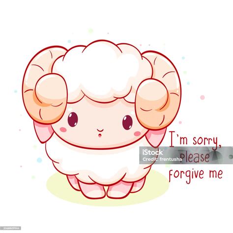 사과 카드 슬픈 작은 양과 비문 미안해 용서해줘 귀여운 아기 양이 사과합니다 벡터 일러스트 레이 션 Eps8 귀여운에 대한 스톡 벡터 아트 및 기타 이미지 Istock
