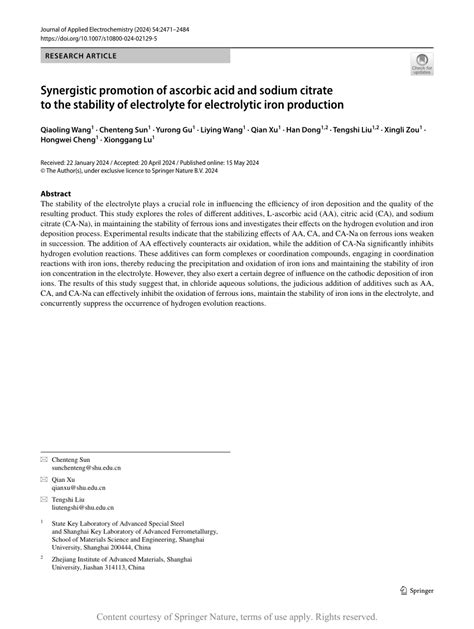 Synergistic Promotion Of Ascorbic Acid And Sodium Citrate To The