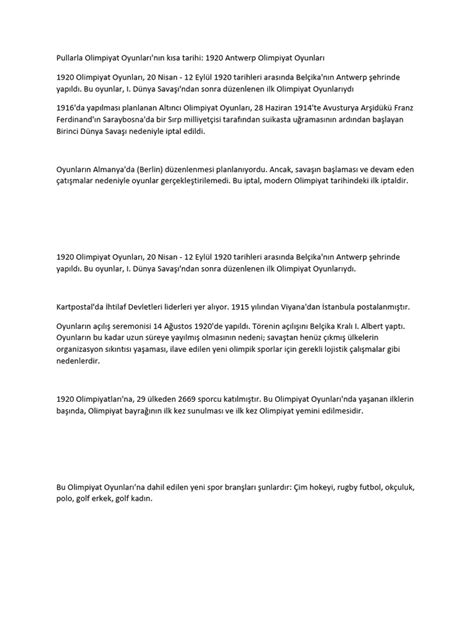 Pullarla Olimpiyat Oyunlarının Kısa Tarihi Pdf