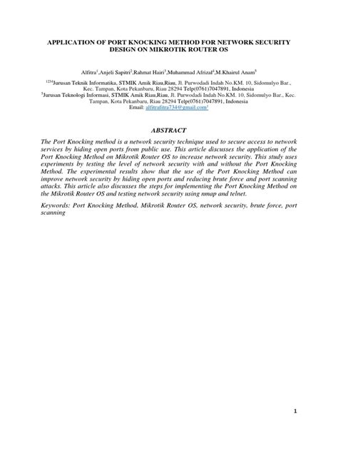 Artikel Ilmiah Penerapan Metode Port Knocking Untuk Perancangan Keamanan Jaringan Pada Mikrotik