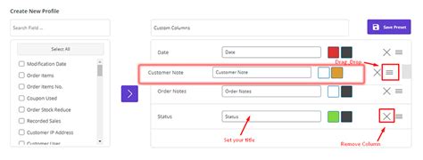 how can i customize the order and title of columns in the table