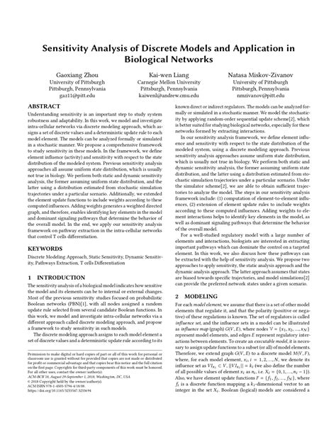 Sensitivity Analysis Of Discrete Models And Application In Biological Networks Proceedings Of