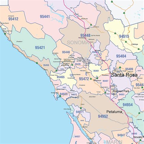 Color Cast Zip Code Style Wall Map Of Bay Area Ca American Map Store