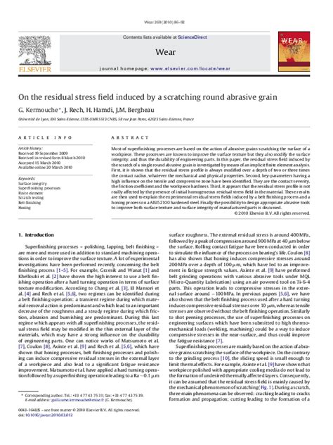 Pdf On The Residual Stress Field Induced By A Scratching Round