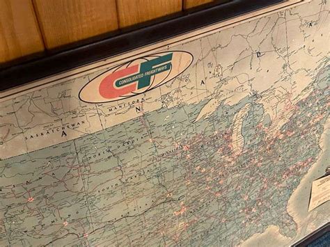 Vintage “consolidated Freightways” Us Map In Frame Creamer Auction