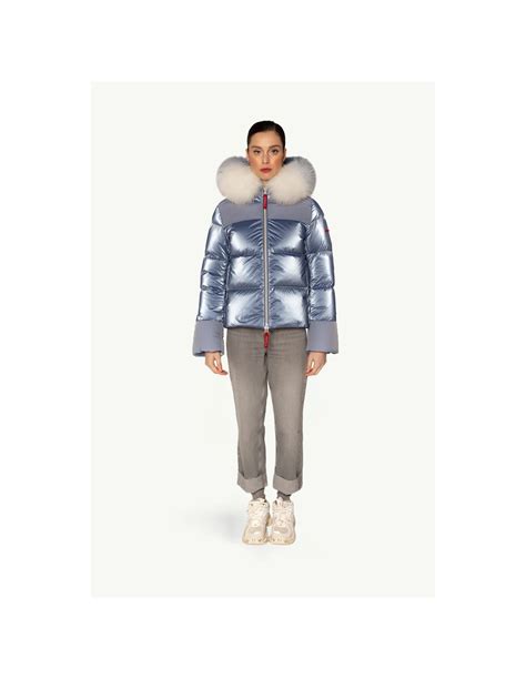 Cazadora Ivon Dichi Plumas Corta Con Capucha Degradada Talla 38 Color Metalico