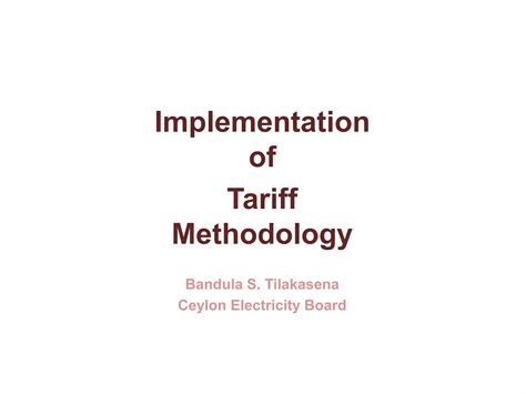 Implementation Of Electricity Tariff Methodology In Sri Lanka Pdf