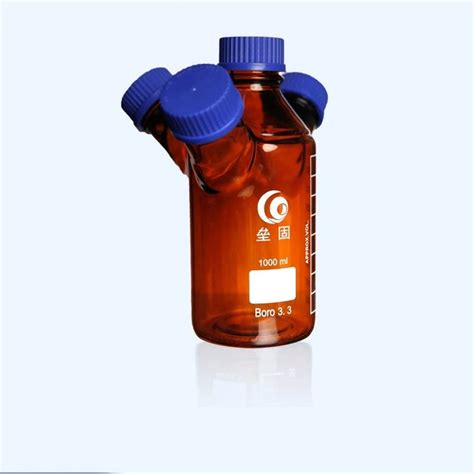 Four Necked Hplc Bottle With Gl45 Screw Cap Brown Glass Capacity 250 Laborxing
