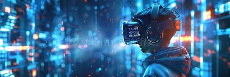 A Hacker In A Vr Headset Navigates A Vibrant Virtual Environment Encountering An Array Of