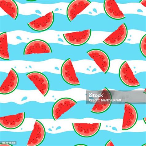 박 슬라이스 파도 흰색 바탕에 줄무늬와 완벽 한 패턴입니다 여름 이국적인 신선 함 음식 컨셉의 래핑 벽지 배경 벡터 일러스트 레이 션 Eps 10 0명에 대한 스톡 벡터