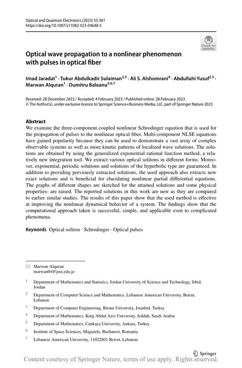 Optical Wave Propagation To A Nonlinear Phenomenon With Pulses In Optical Fiber Request Pdf