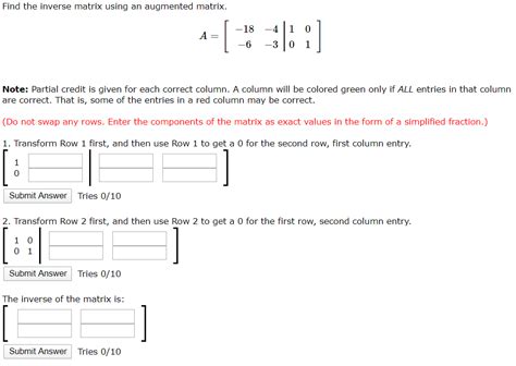 solved find the inverse matrix using an augmented matrix a