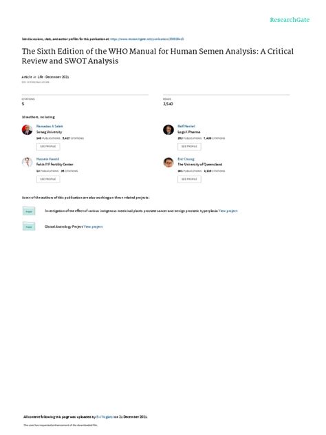 The Sixth Edition Whomanualfor Human Semen Analysis Pdf