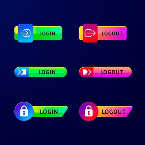 그라데이션 로그인 및 로그아웃 버튼 컬렉션 디자인 무료 벡터