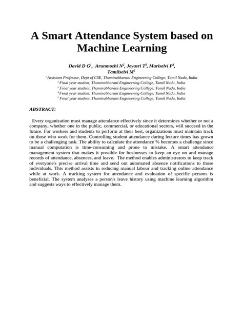 A Smart Attendance System Based On Machine Learning Pdf