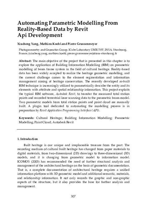 Pdf Automating Parametric Modelling From Reality Based Data By Revit