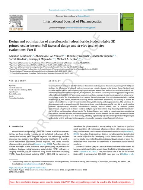 Pdf Design And Optimization Of Ciprofloxacin Hydrochloride Biodegradable 3d Printed Ocular