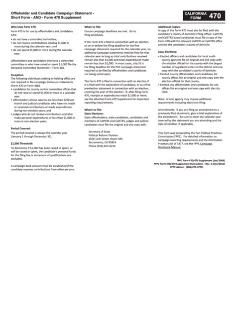 Fillable California Form 470 Officeholder And Candidate Campaign
