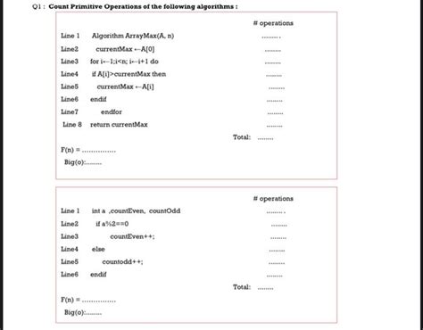 Solved Q1 Count Primitive Operations Of The Following