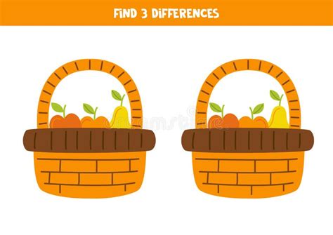 find three differences between two baskets with fruits stock vector