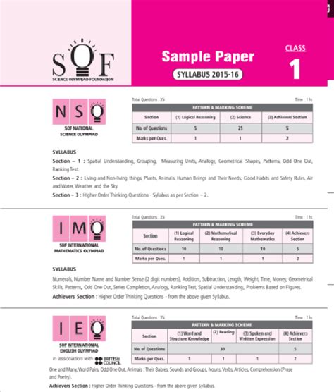 Class 1 Imo Sample Paper Free Download Olympiad Tester