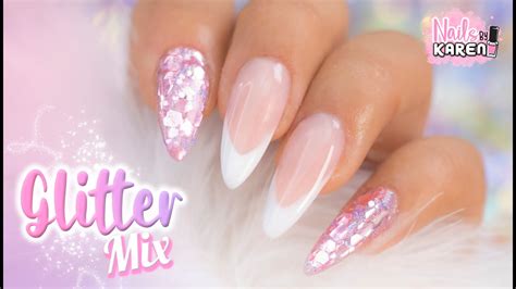 UÑas Acrilicas Con Glitter Mix French Perfecto Youtube