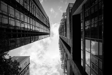 무료 이미지 빛 검정색과 흰색 건축물 화이트 거리 골목 마천루 도시 풍경 선 반사 어둠 검은 단색화 대칭 모양 중심지 도시 지역 흑백 사진