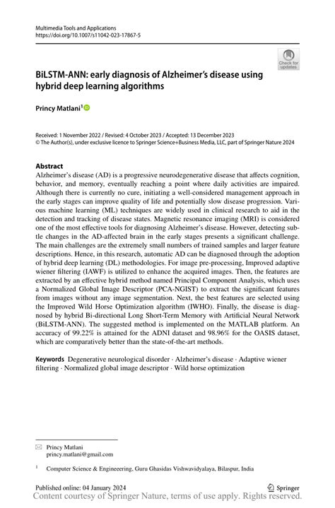 Bilstm Ann Early Diagnosis Of Alzheimers Disease Using Hybrid Deep Learning Algorithms
