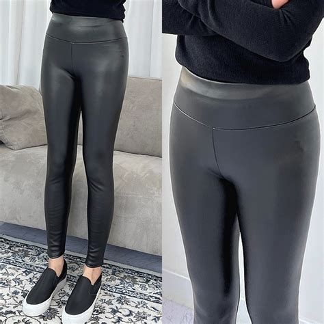 응이뻐 겨울 기모 레더 하이웨스트 스판 레자 쫄바지 가죽 레깅스