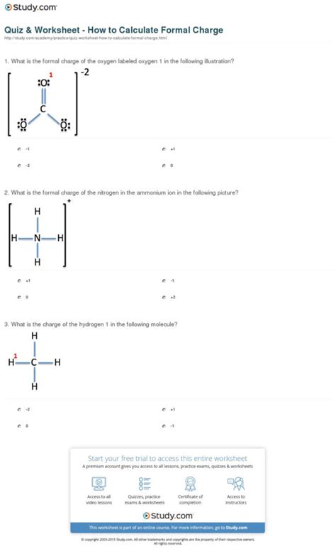 Quiz Worksheet How To Calculate Formal Charge Study Db Excel Com