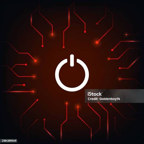 빨간불이 있는 디지털 어두운 배경 전원 끄기 버튼 디자인 기술은 라인을 연결합니다 벡터 일러스트 레이 션 0명에 대한 스톡 벡터 아트 및 기타 이미지 Istock