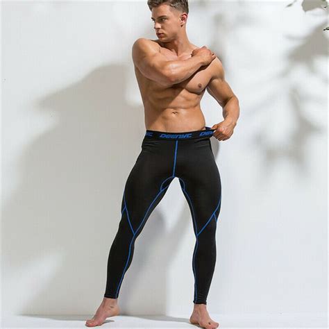 Mens Compression Exercise Pants M Light Gray Breathable