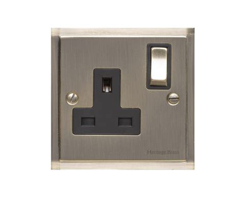 M Marcus Electrical Elite Stepped Plate 1 Gang Socket Antique Brass