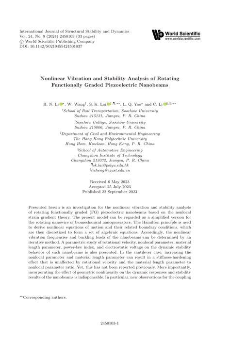 PDF Nonlinear Vibration And Stability Analysis Of Rotating Functionally Graded Piezoelectric
