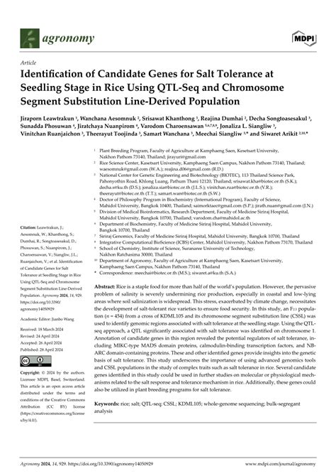 Pdf Identification Of Candidate Genes For Salt Tolerance At Seedling
