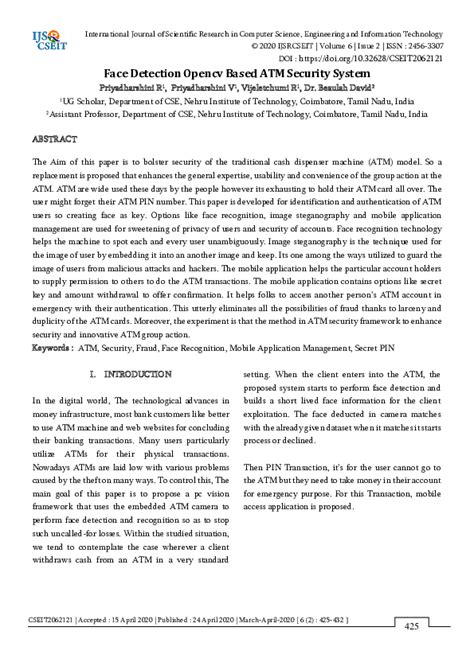 Pdf Enhanced Atm Security Via Face Detection And Steganography