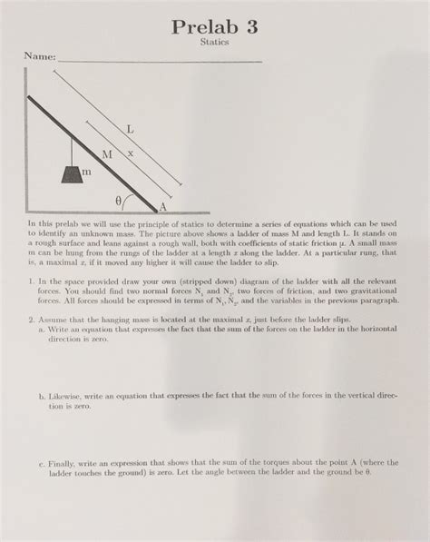 Solved Prelab 3 Statics Name Mx M In This Prelab We Will