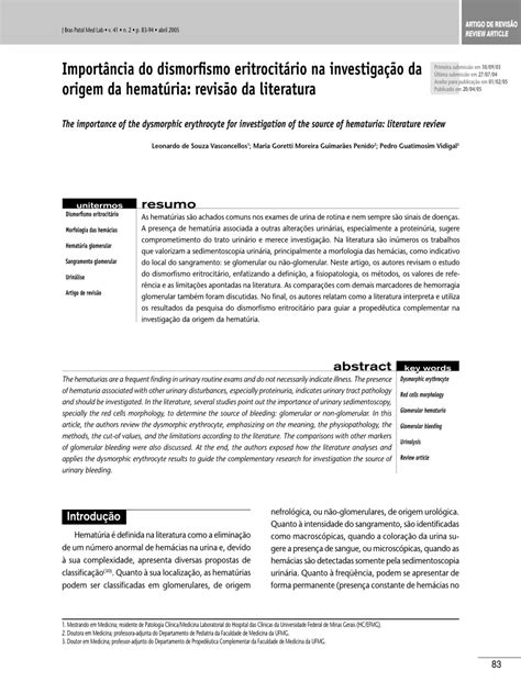 Pdf The Importance Of The Dysmorphic Erythrocyte For Investigation Of