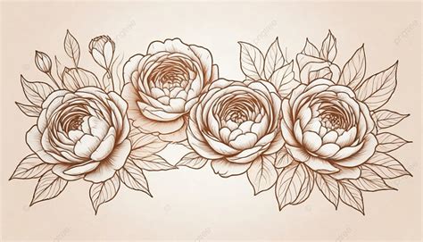 Rose Line Art Background Hand Drawn Peony Luxury Golden Rose Flower