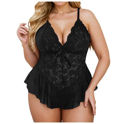 Midwennn Plus Size Lace Jumpsuit Underwear Deep V Pajamas Women