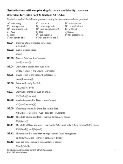 Symbolization Exercises For Unit 5 Part 2 Answers Pdf Syntax Logic