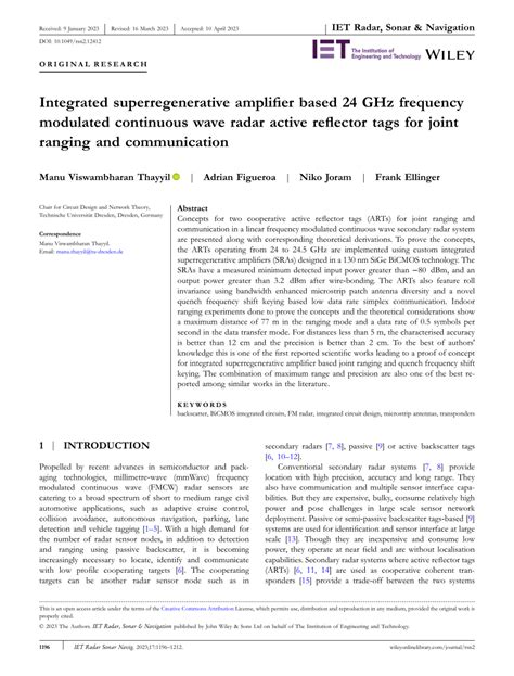 Pdf Integrated Superregenerative Amplifier Based 24 Ghz Frequency