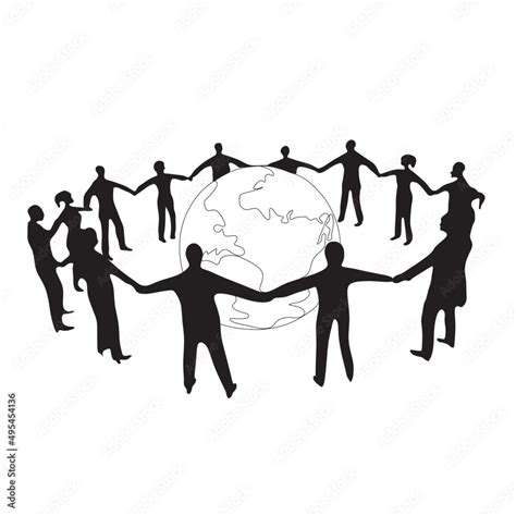 Group Of People In Circle Illustrations Depicts Many People Holding