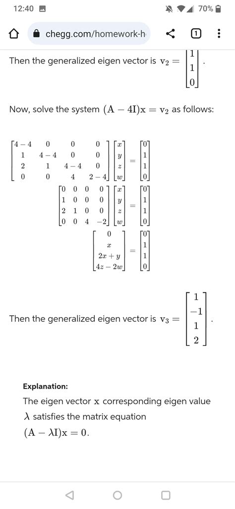 Solved Then The Generalized Eigen Vector Is